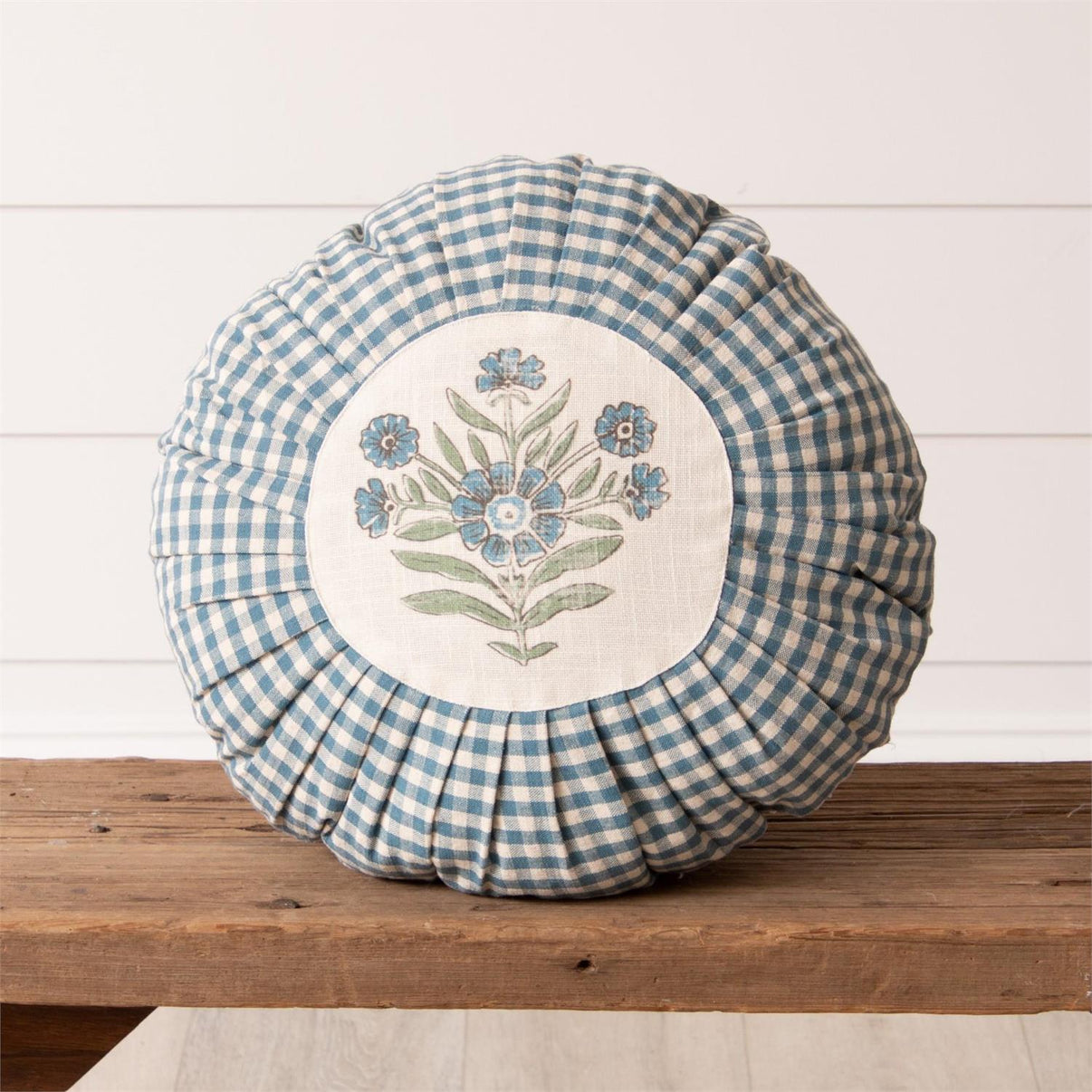 Blue Block Print Round Pillow