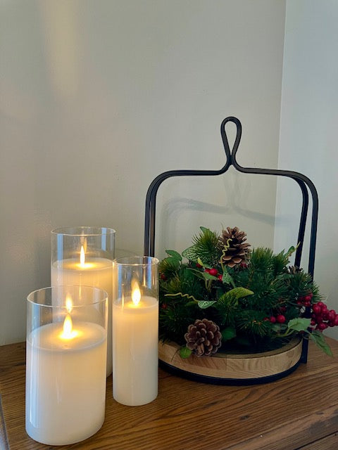 Black Open Lantern With Round Wood Base