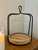 Black Open Lantern With Round Wood Base