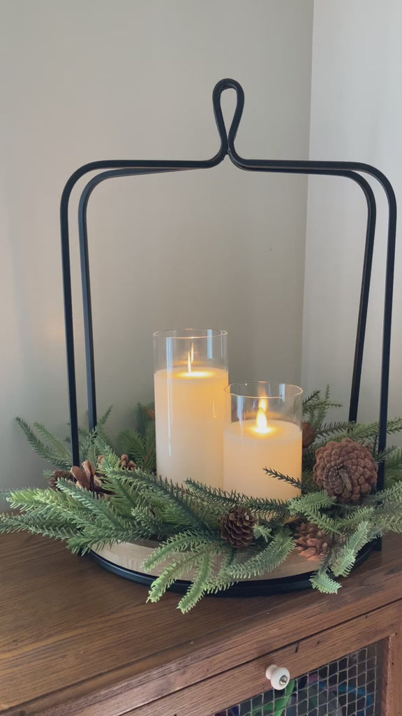 Black Open Lantern With Round Wood Base